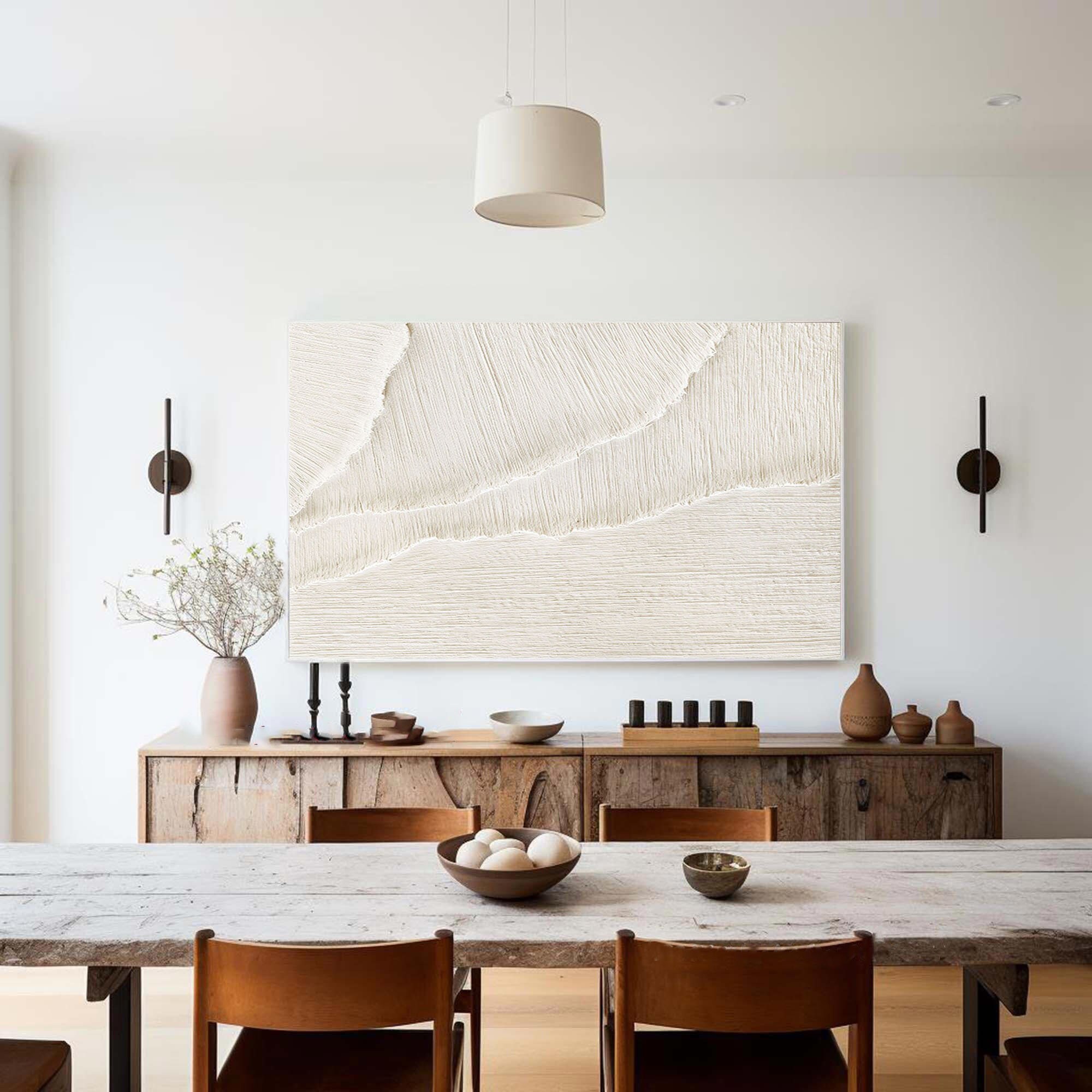 Large White Abstract Wall Art White 3D Texture Painting White Plaster ...