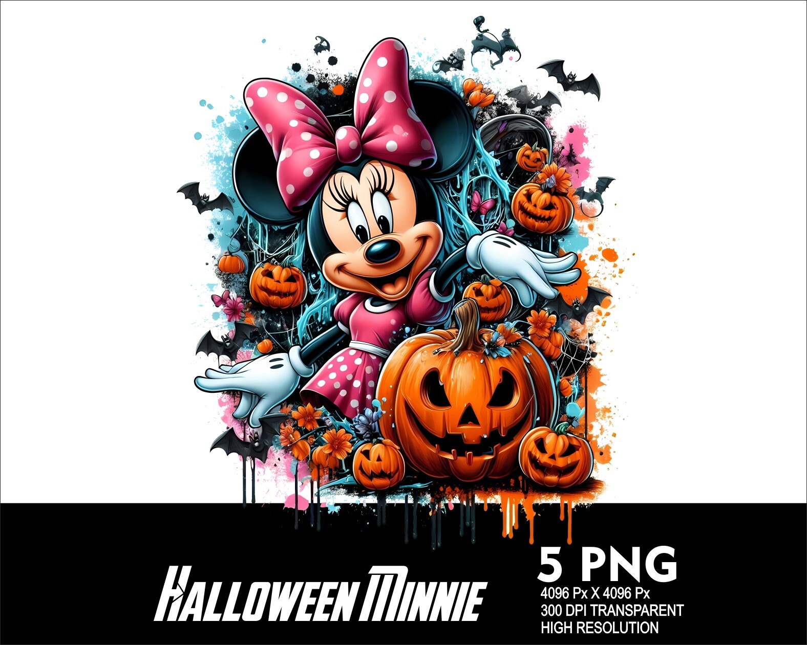 5 PNG Halloween Minnie Splash Transparent PNG File for Sublimation ...