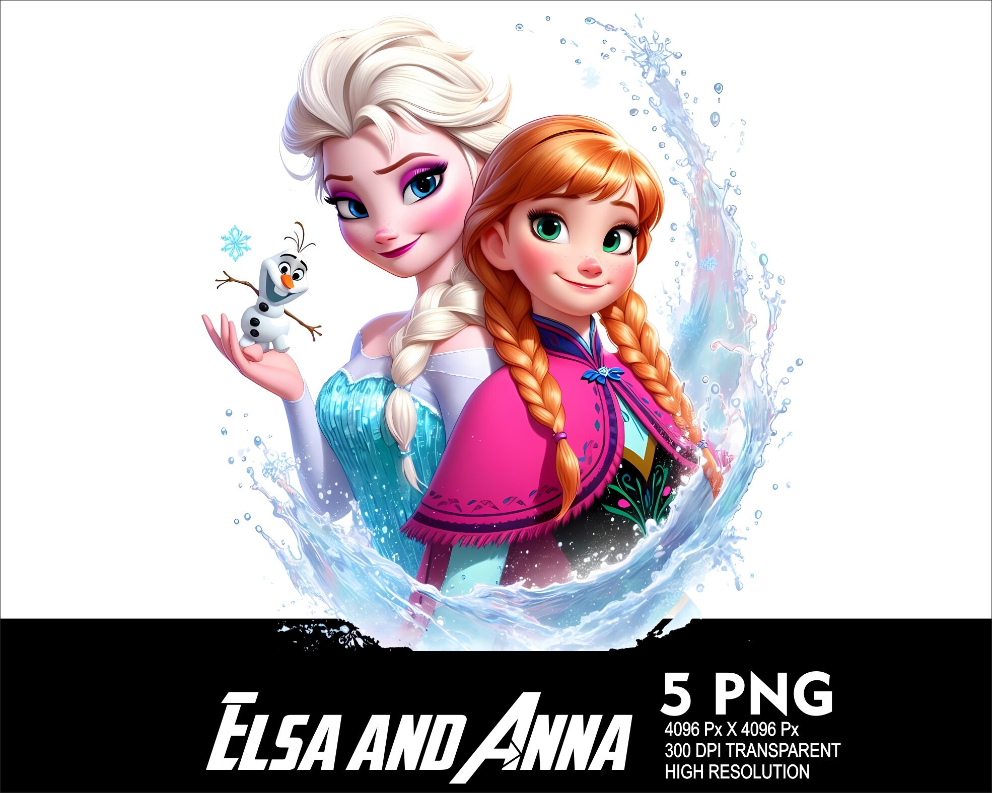 5 PNG Princess Elsa Anna Splash and Watercolor Transparent PNG File for ...