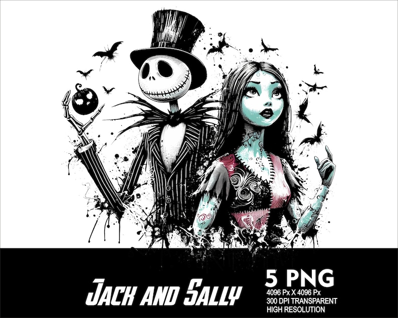 5 PNG Jack and Sally Halloween Splash Transparent PNG File for ...