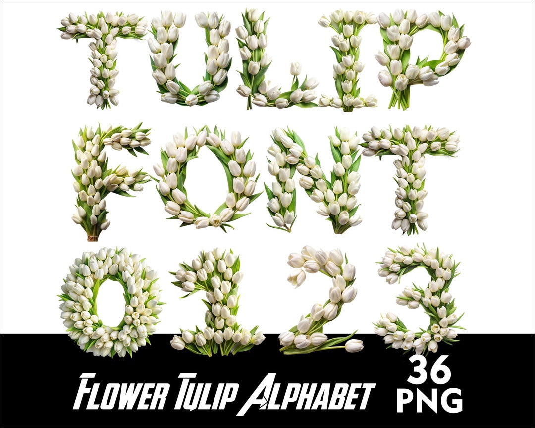 Flower Tulip Alphabet White Tulip Wedding Font PNG Letters Tulip ...