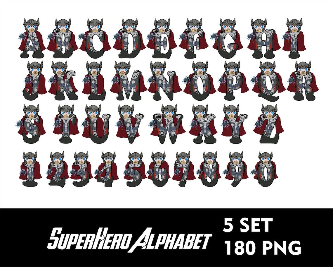 Super Hero Alphabet PNG Avanger Font Bundle 5 Set Super Hero Letter ...