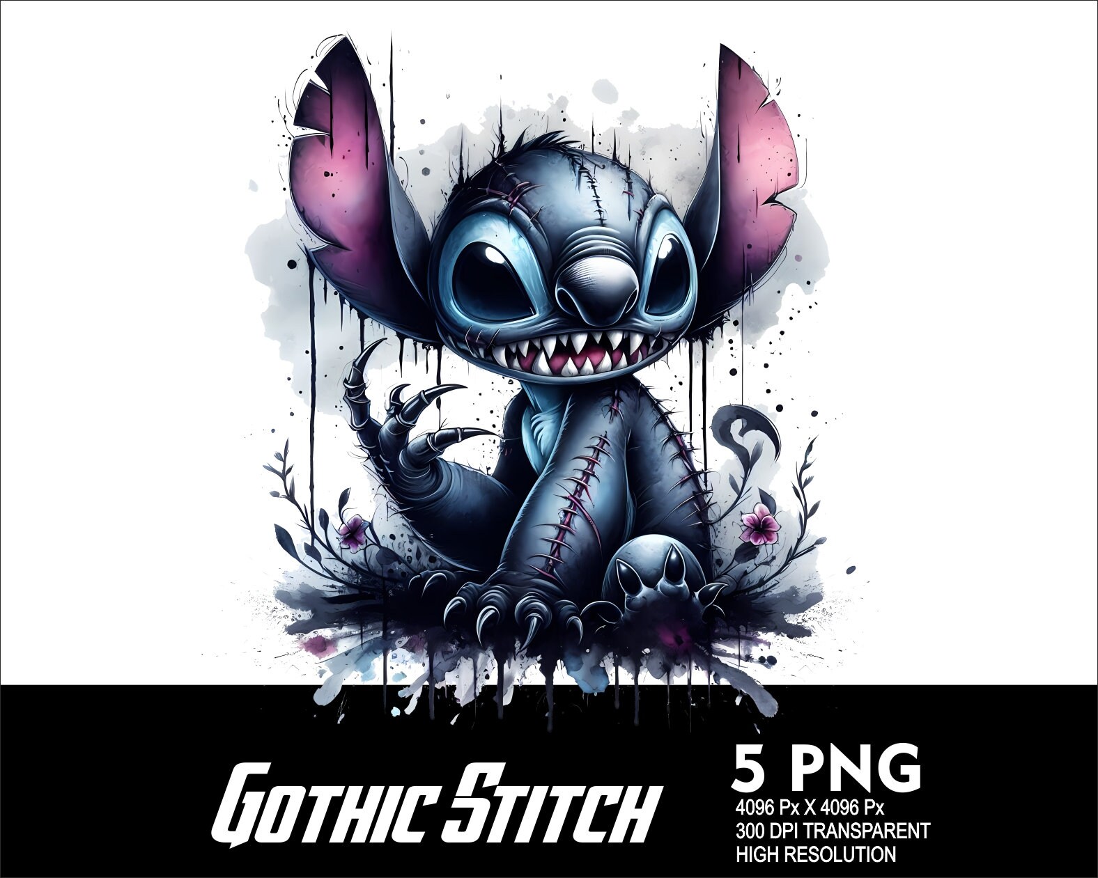 5 PNG Gothic Stitch PNG Dark Stitch Design Splash and Watercolor ...