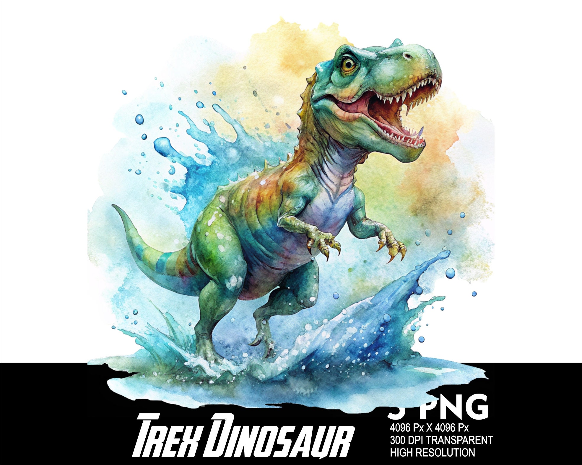 5 PNG Trex Dinosaur Splash and Watercolor Transparent PNG File for ...