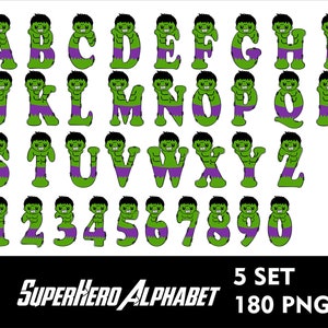 Super Hero Alphabet PNG Avanger Font Bundle 5 Set Super Hero Letter ...