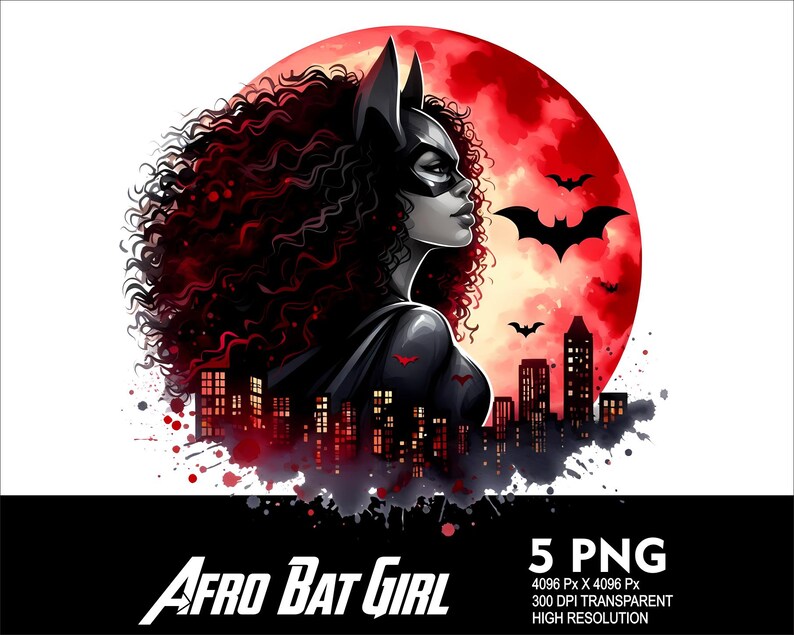 5 PNG Afro Woman Hero Bat Girl Splash and Watercolor Transparent PNG ...