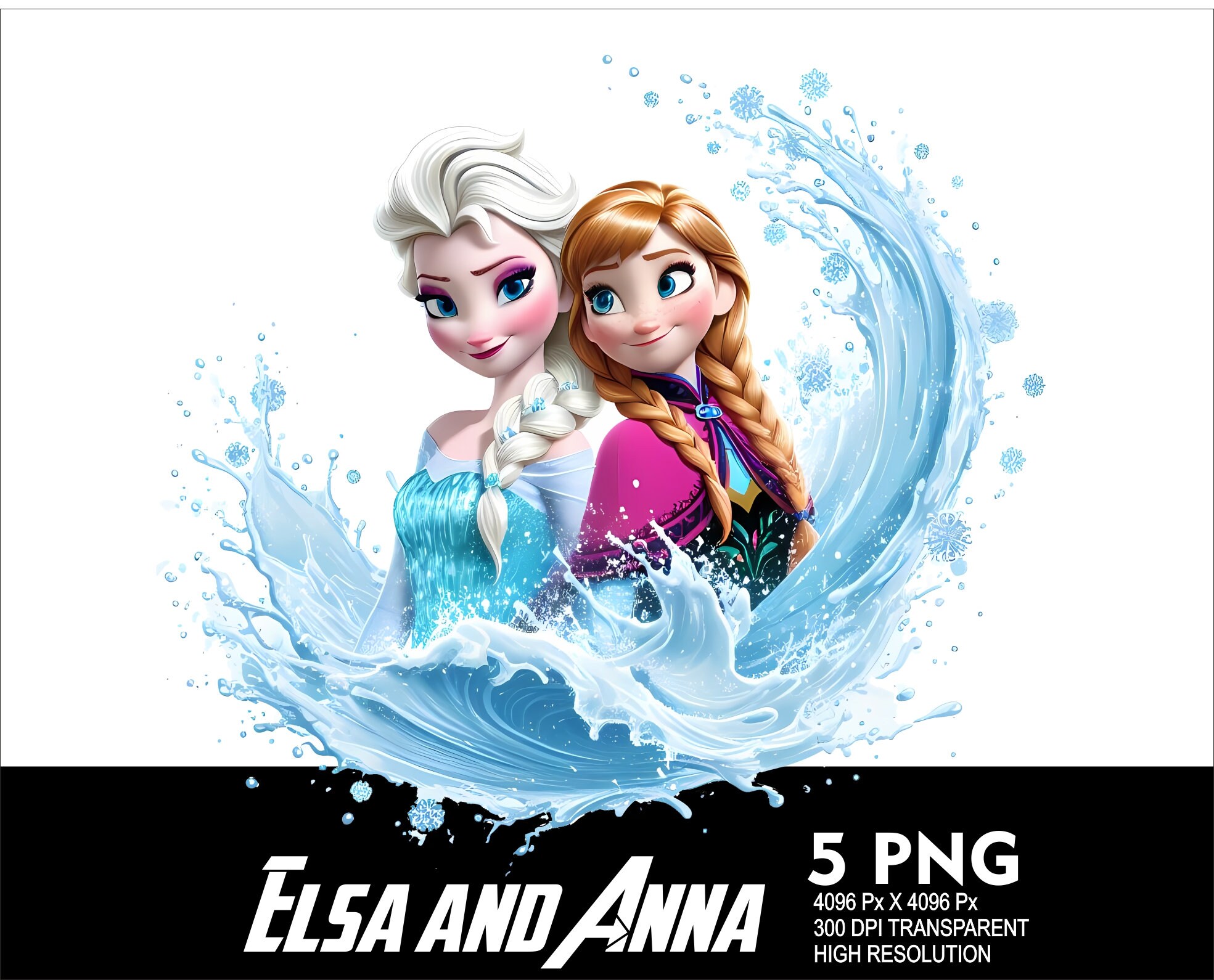 5 PNG Princess Elsa Anna Splash and Watercolor Transparent PNG File for ...