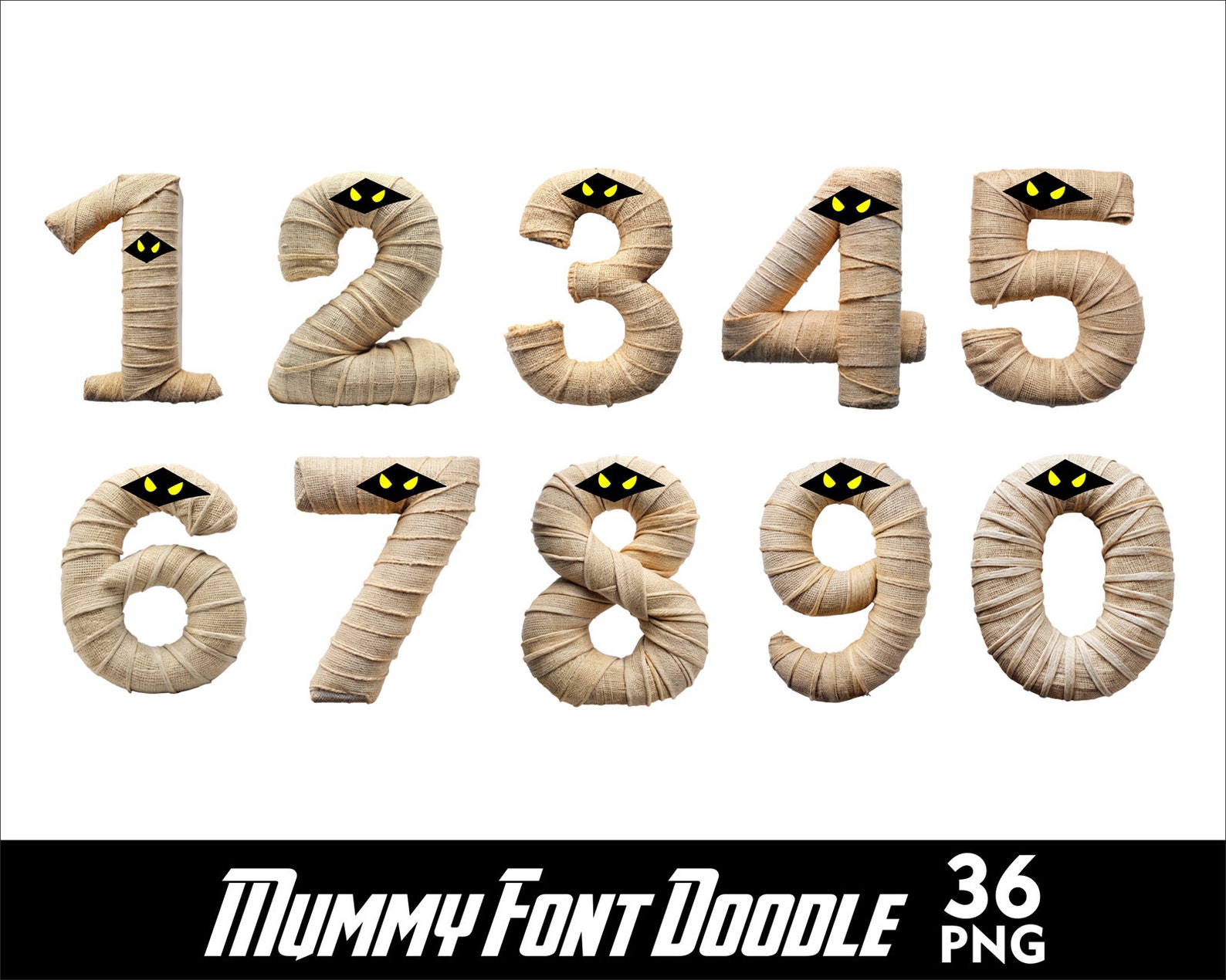 Halloween Mummy Alphabet 3d Font PNG Letters Mummy Letters and Numbers ...