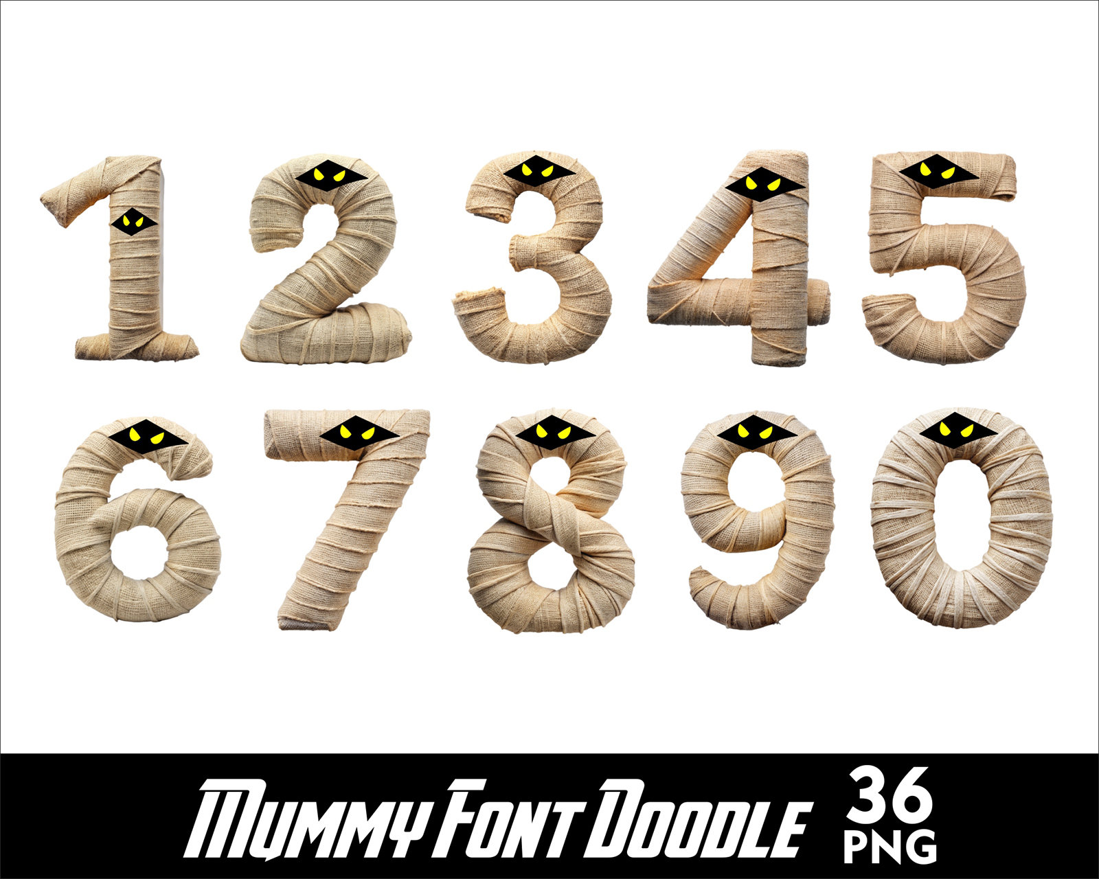 Halloween Mummy Alphabet 3d Font PNG Letters Mummy Letters and Numbers ...
