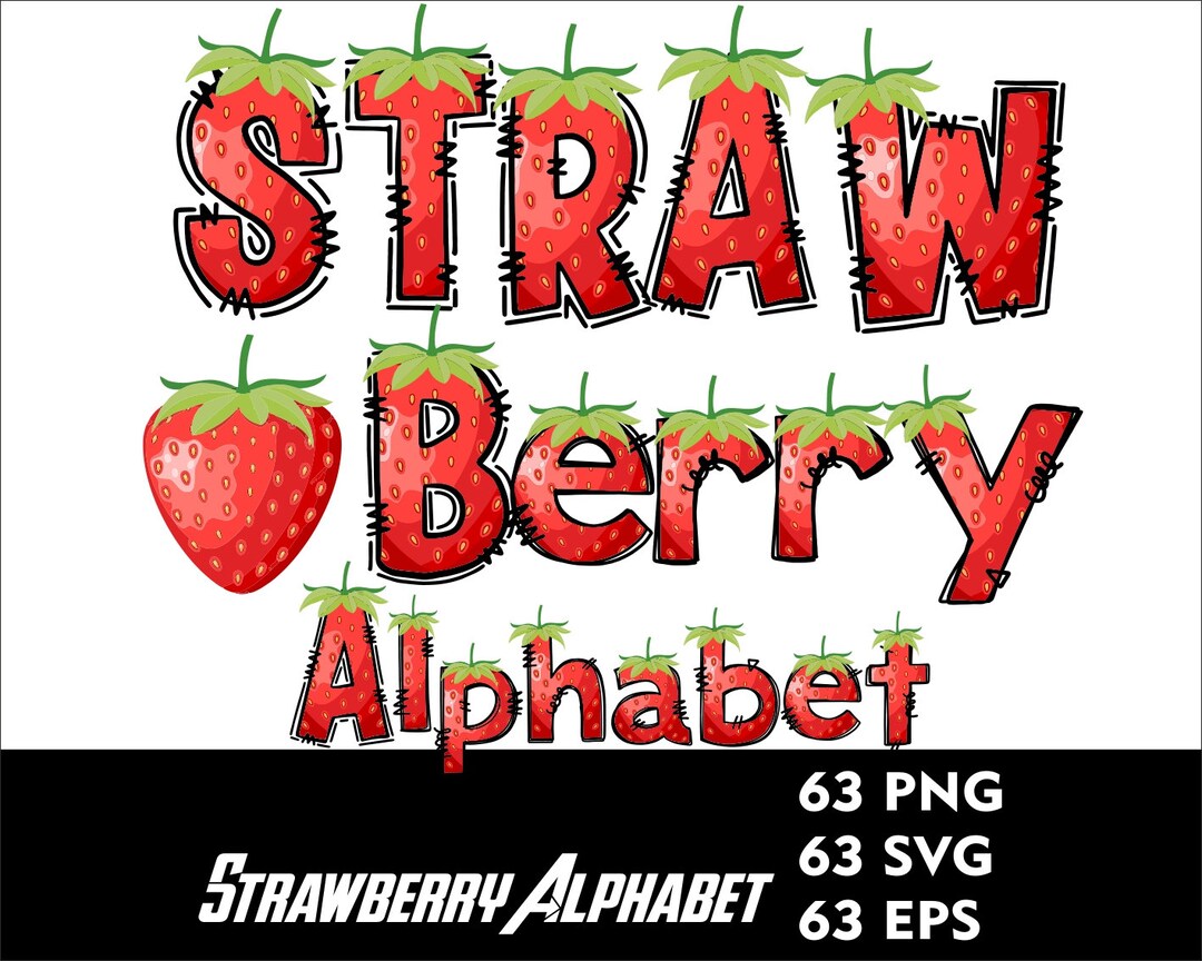 Strawberry Doodle Alphabet Strawberry Font SVG Strawberry Fruit ...