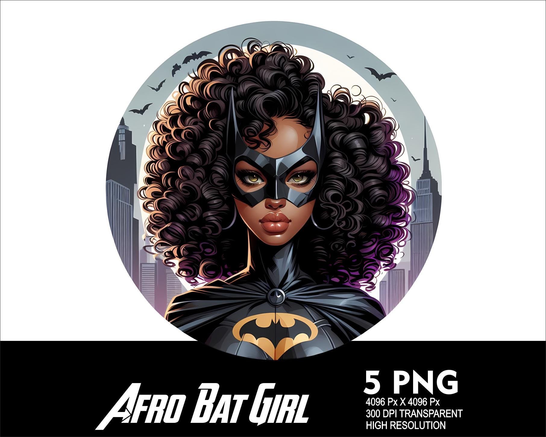 5 PNG Afro Woman Hero Bat Girl Design Transparent PNG File for ...