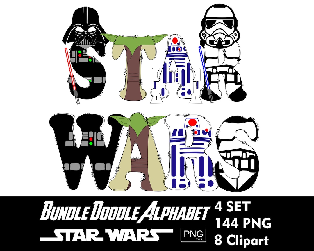 Star Wars Alphabet Bundle 4 Set Png Doodle Letters Darth Vader Jedi RD2 ...