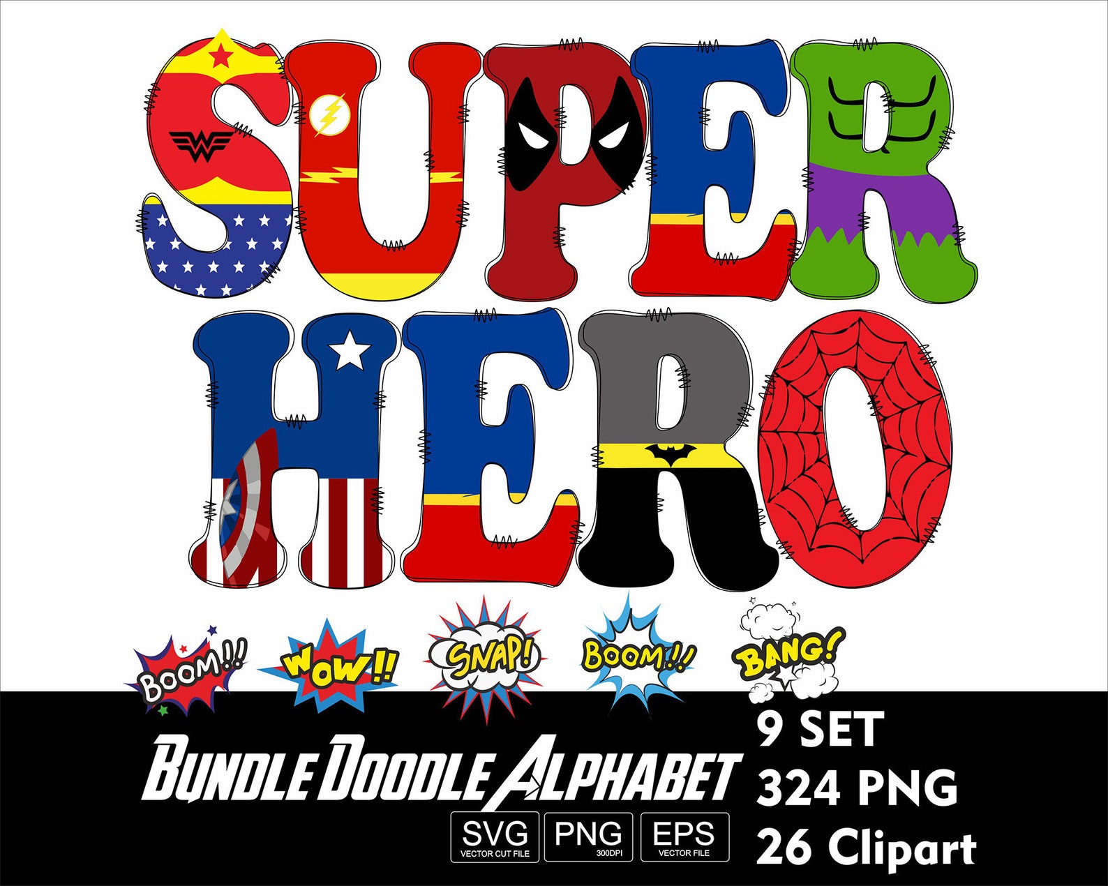Superhero Alphabet Svg Png Bundle 9set Avanger Super Hero Letters Super ...