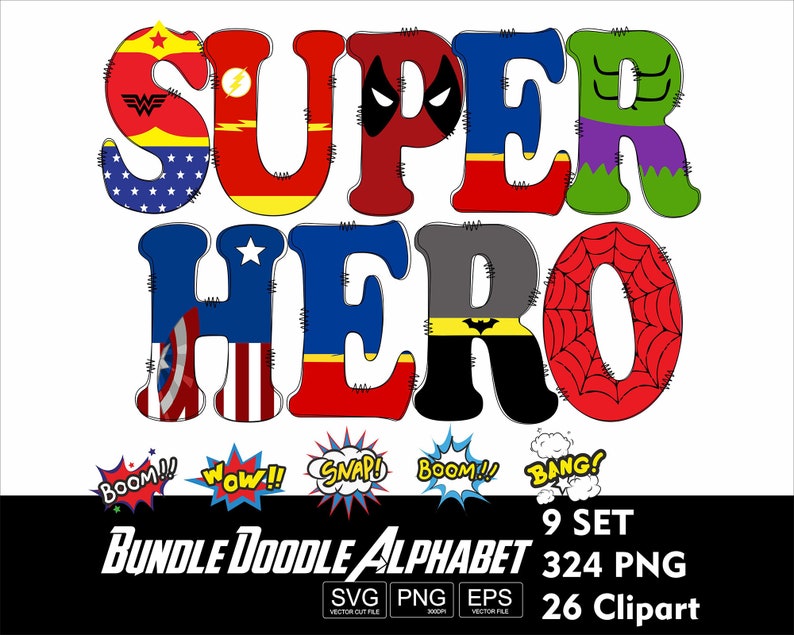 Superhero Alphabet Svg Png Bundle 9set Avanger Super Hero Letters Super ...