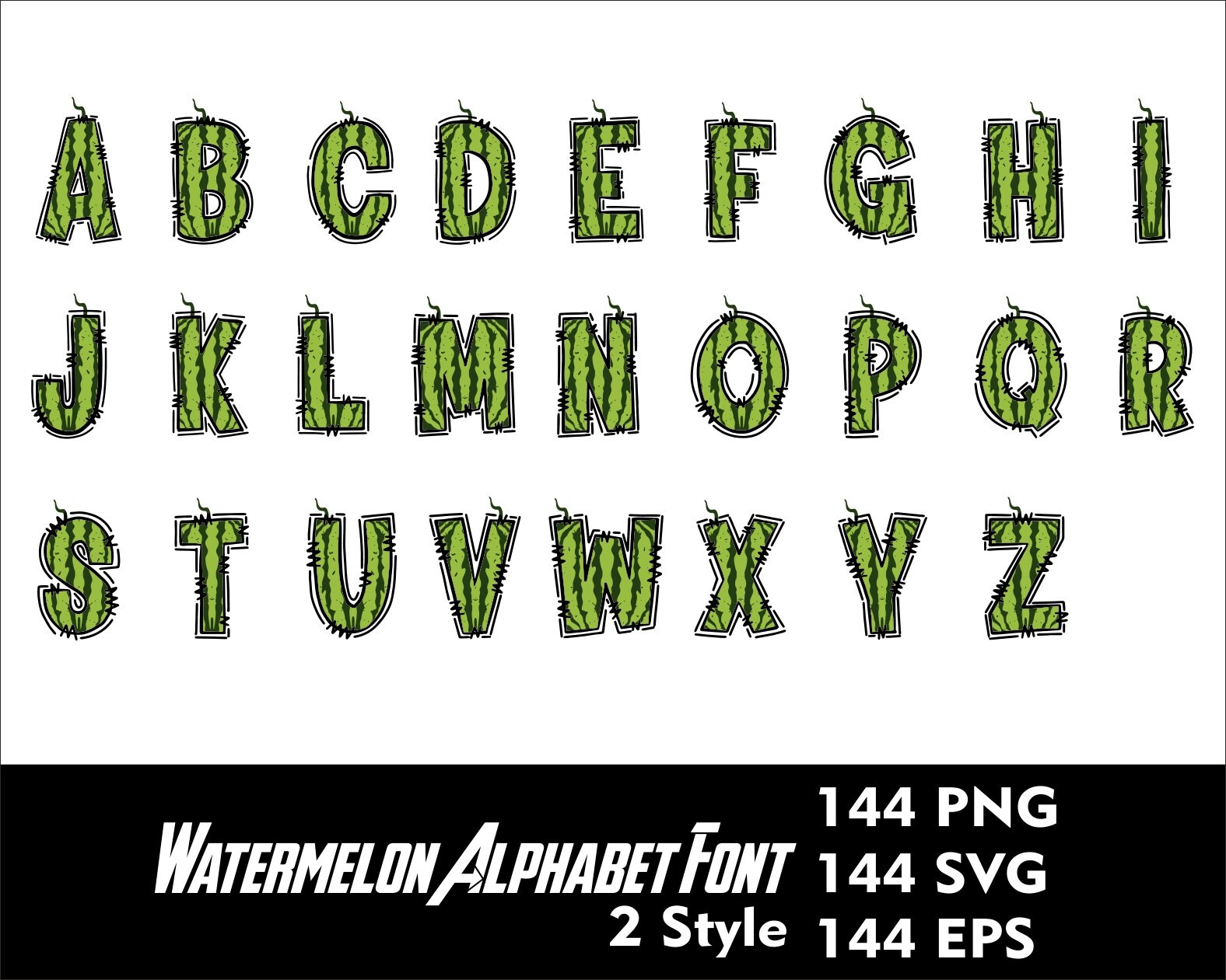 Watermelon Doodle Alphabet Watermelon Font SVG PNG Fruit Watermelon ...