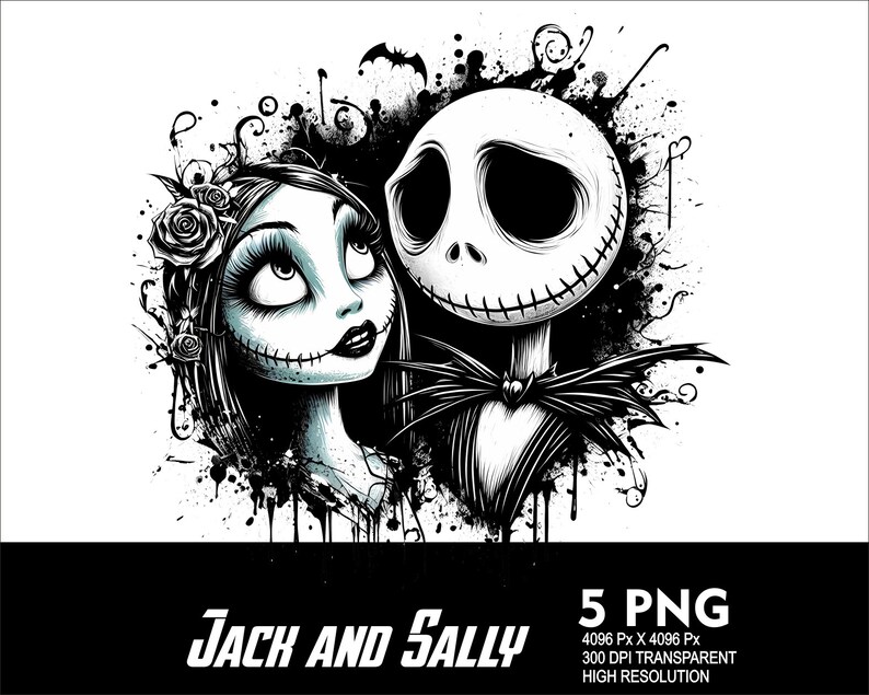 5 PNG Jack and Sally Halloween Splash Transparent PNG File for ...