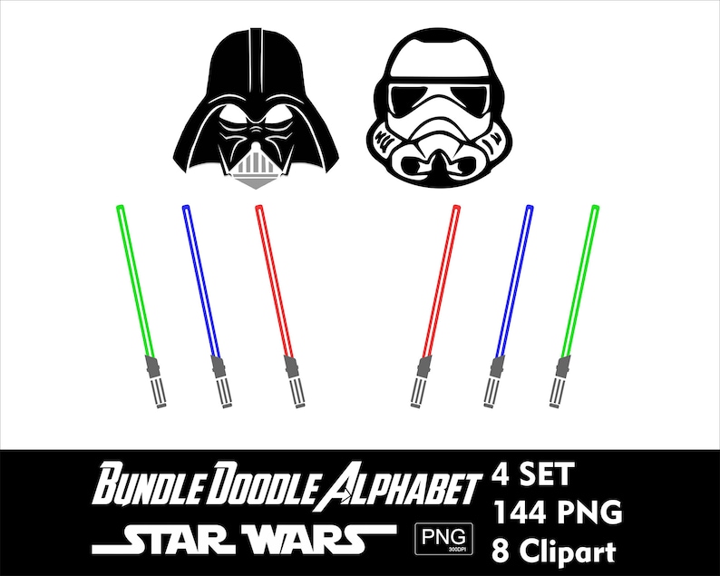 Star Wars Alphabet Bundle 4 Set Png Doodle Letters Darth Vader Jedi RD2 ...