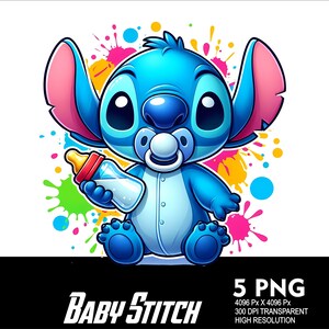 5 PNG Baby Stitch Blue Splash and Watercolor Transparent PNG File for ...