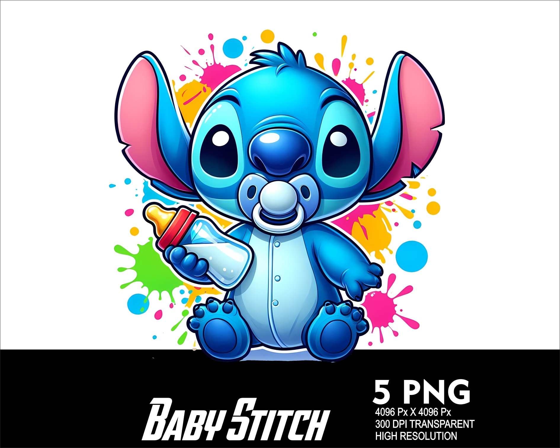 5 PNG Baby Stitch Blue Splash and Watercolor Transparent PNG File for ...