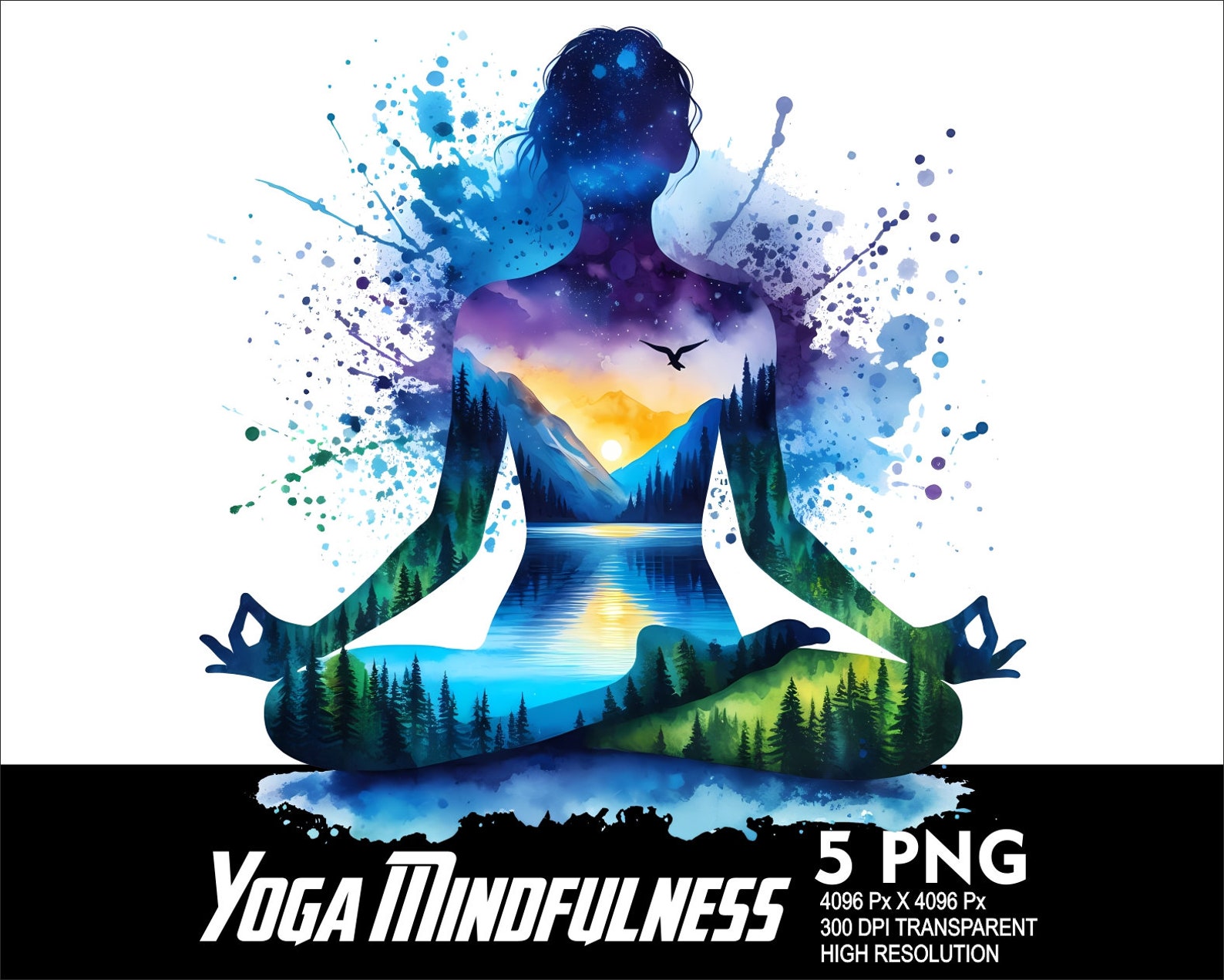 5 PNG Woman Yoga Meditation Art Mindfulness Design Splash Transparent ...