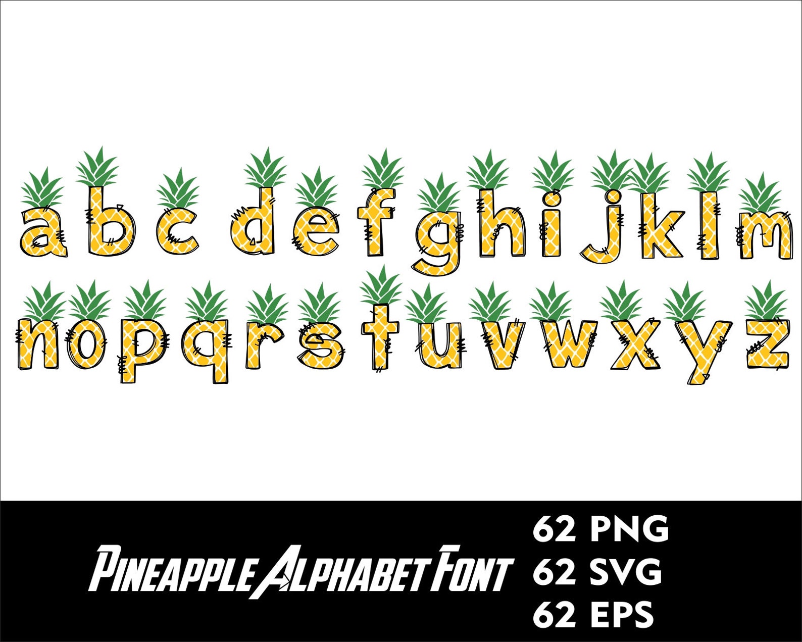 Pineapple Doodle Alphabet Pineapple Font SVG PNG Fruit Pineapple ...