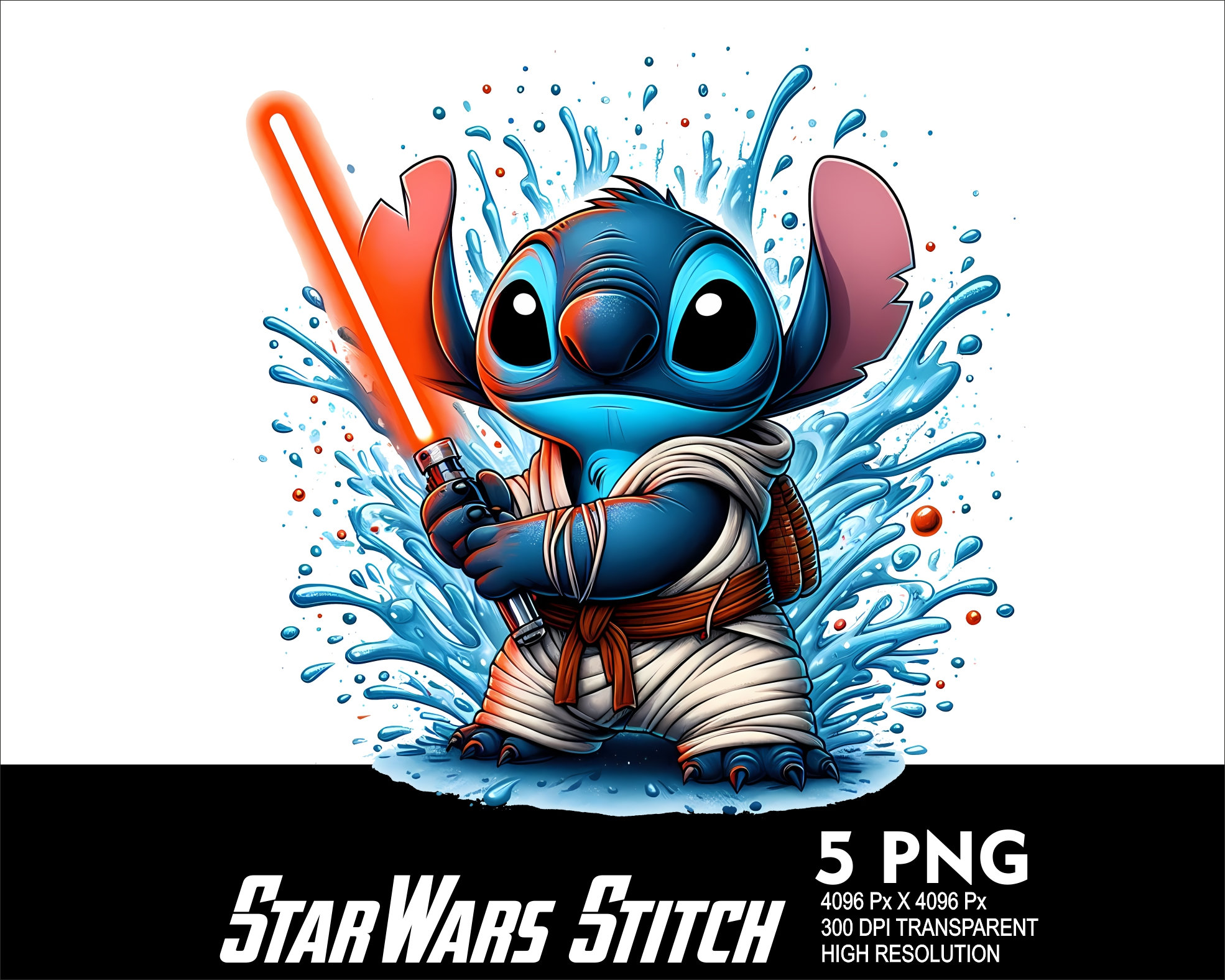 5 PNG Starwars Jedi Stitch Splash and Watercolor Transparent PNG File ...