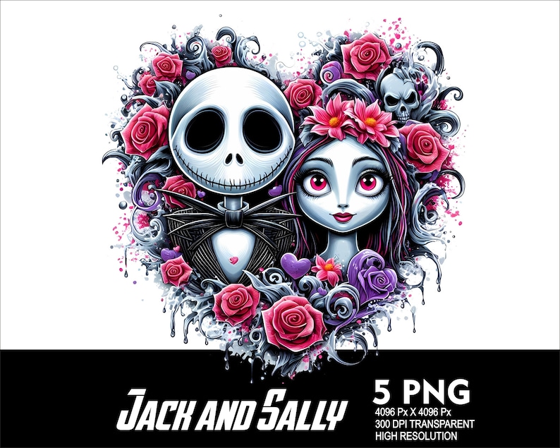 5 PNG Jack and Sally Heart Splash Transparent PNG File for Sublimation ...