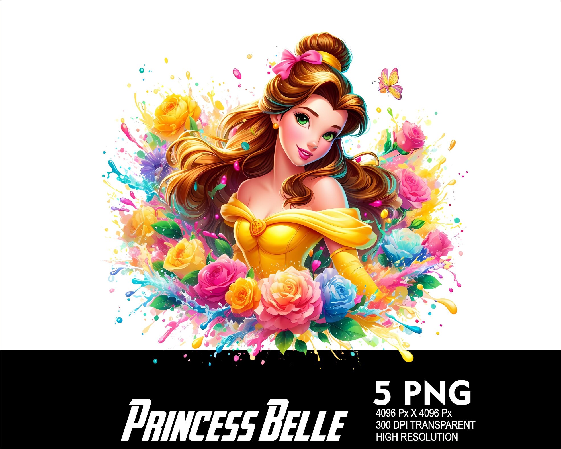 5 PNG Princess Belle Splash and Watercolor Transparent PNG File for ...