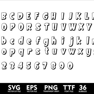 Comic Font Svg Cartoon Alphabet and Bubbles Clipart SVG for Cricut ...