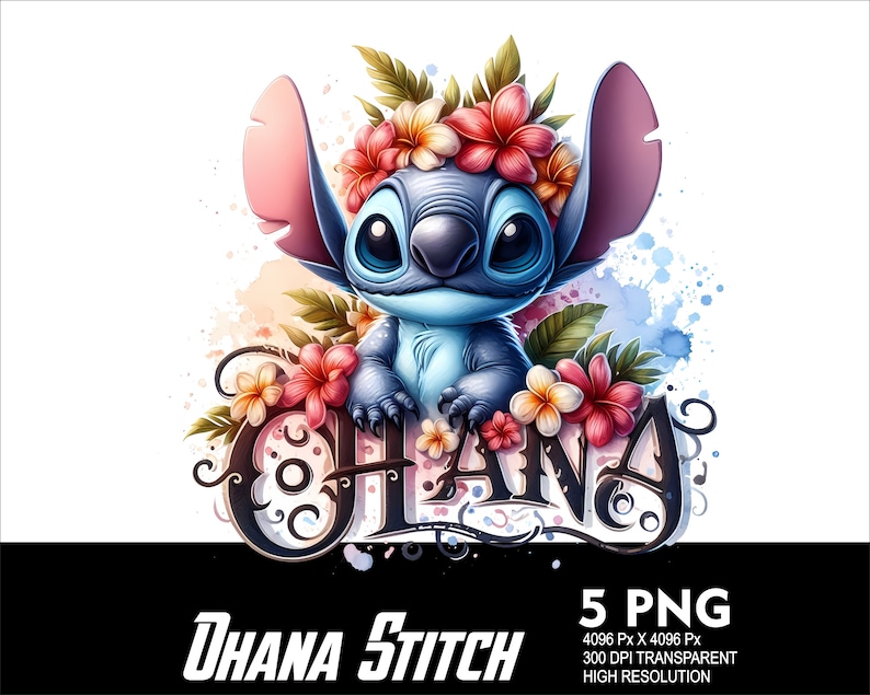 5 PNG Ohana Stitch Splash and Watercolor Transparent PNG File for ...
