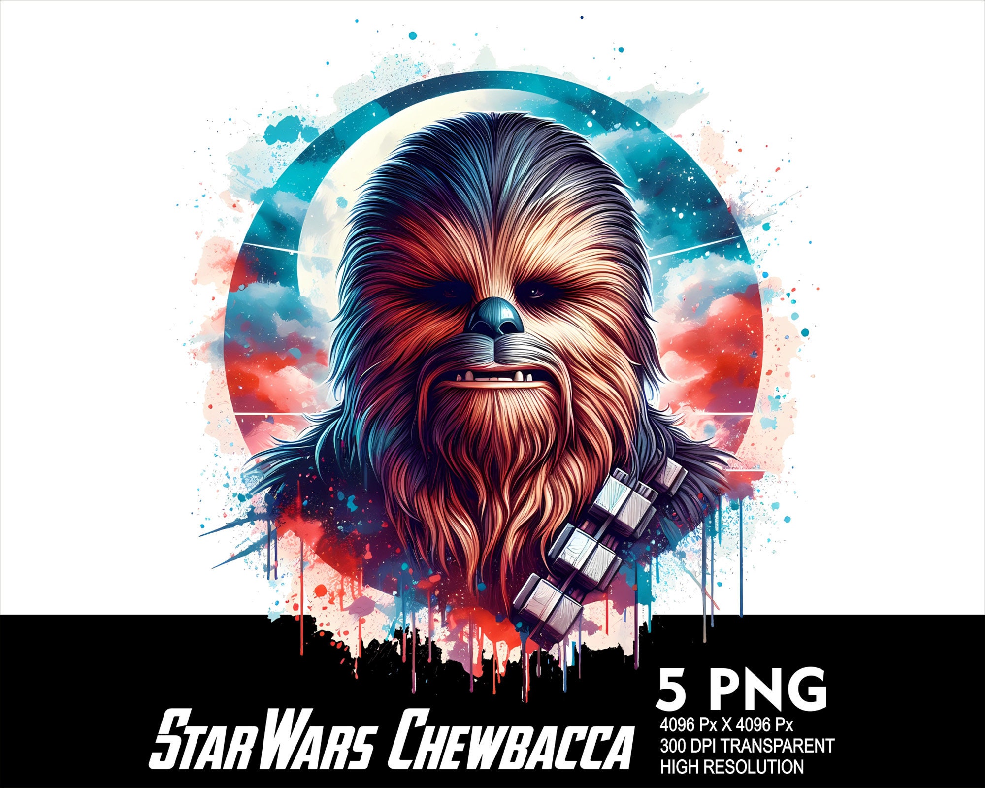 5 PNG Starwars Chewbacca Splash and Watercolor Transparent Png File for ...