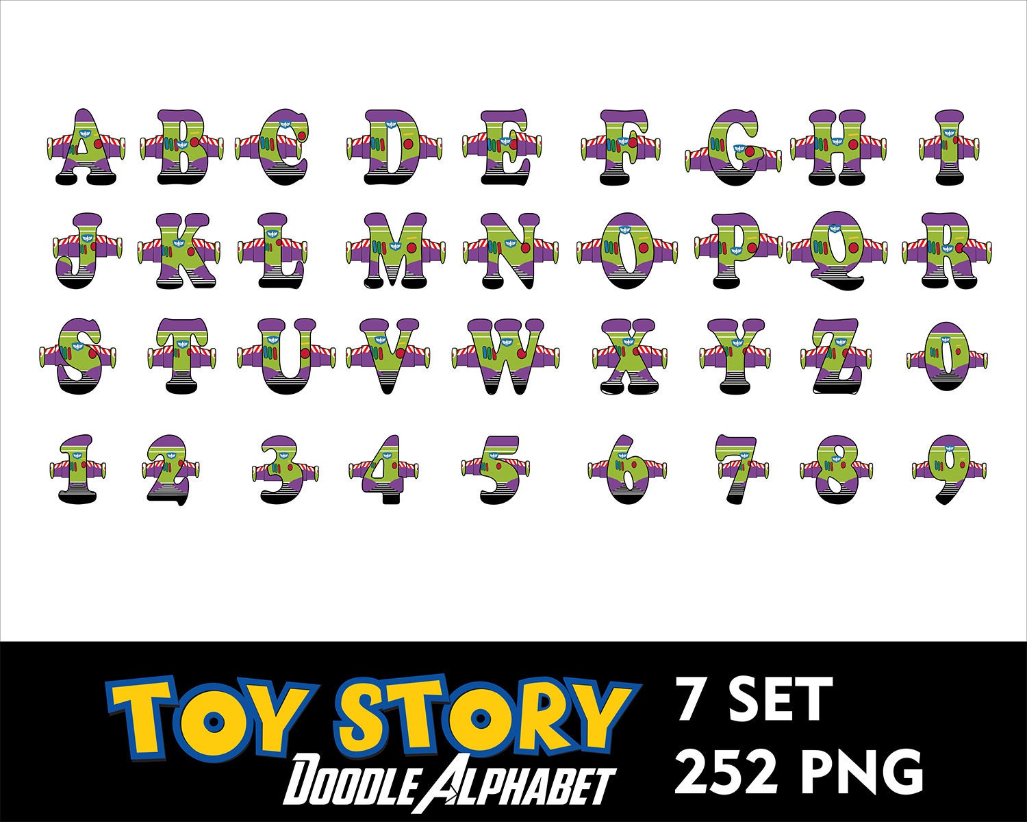 Toy Story Alphabet Letter 7 Set Bundle Toys Story Doodle Font Png ...