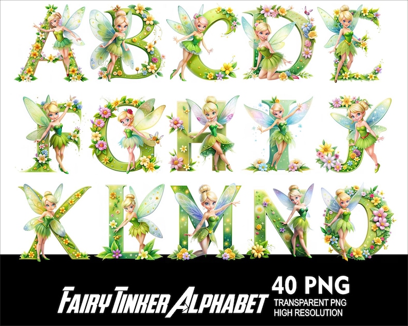 Fairy Tinker Alphabet Tinker Fairy Font PNG Girl Party Letters and ...