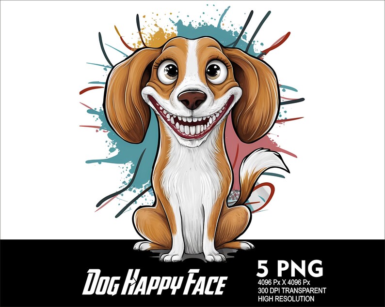 5 PNG Happy Face Dog Splash Transparent PNG File for Sublimation 300dpi ...