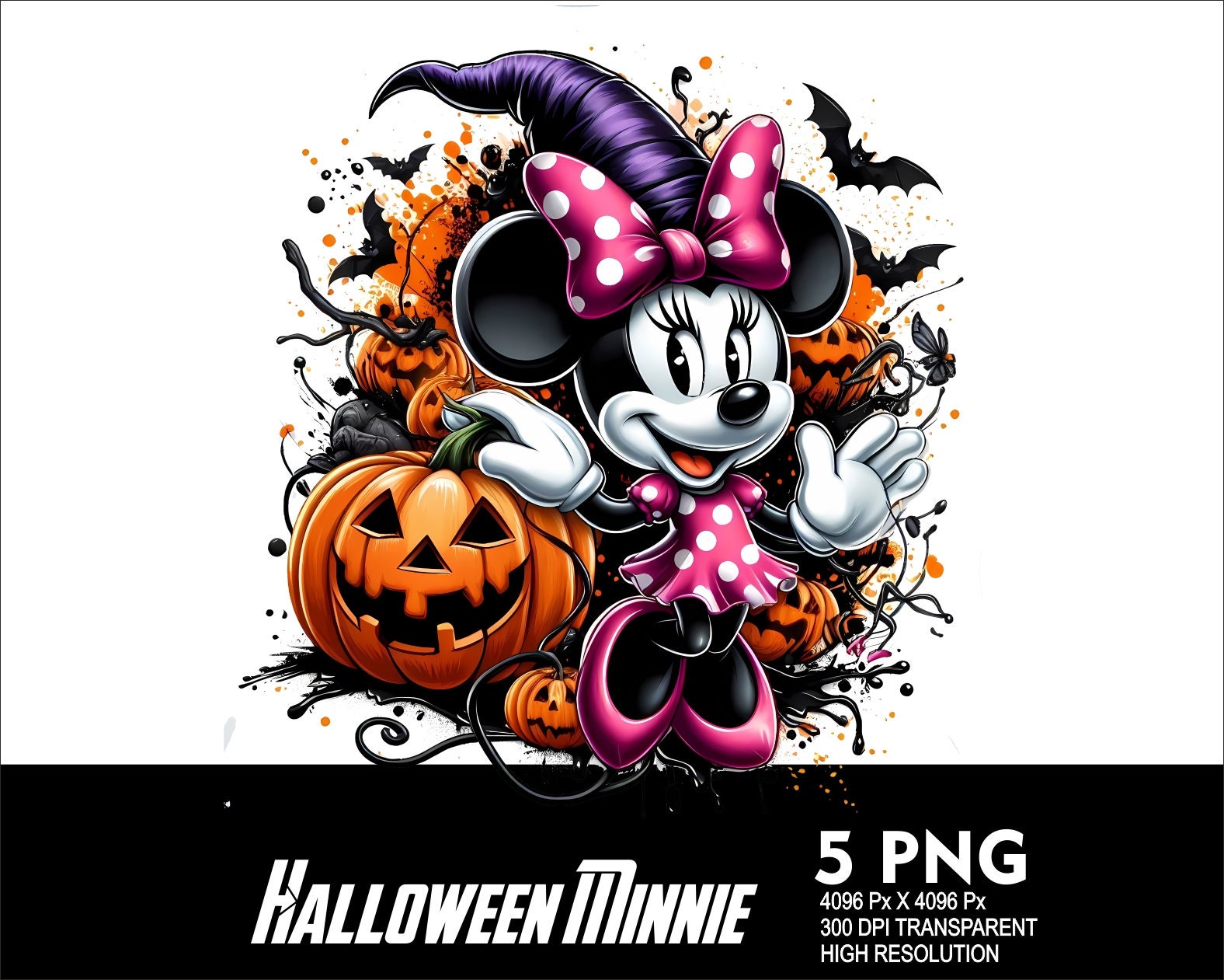 5 PNG Halloween Minnie Splash Transparent PNG File for Sublimation ...