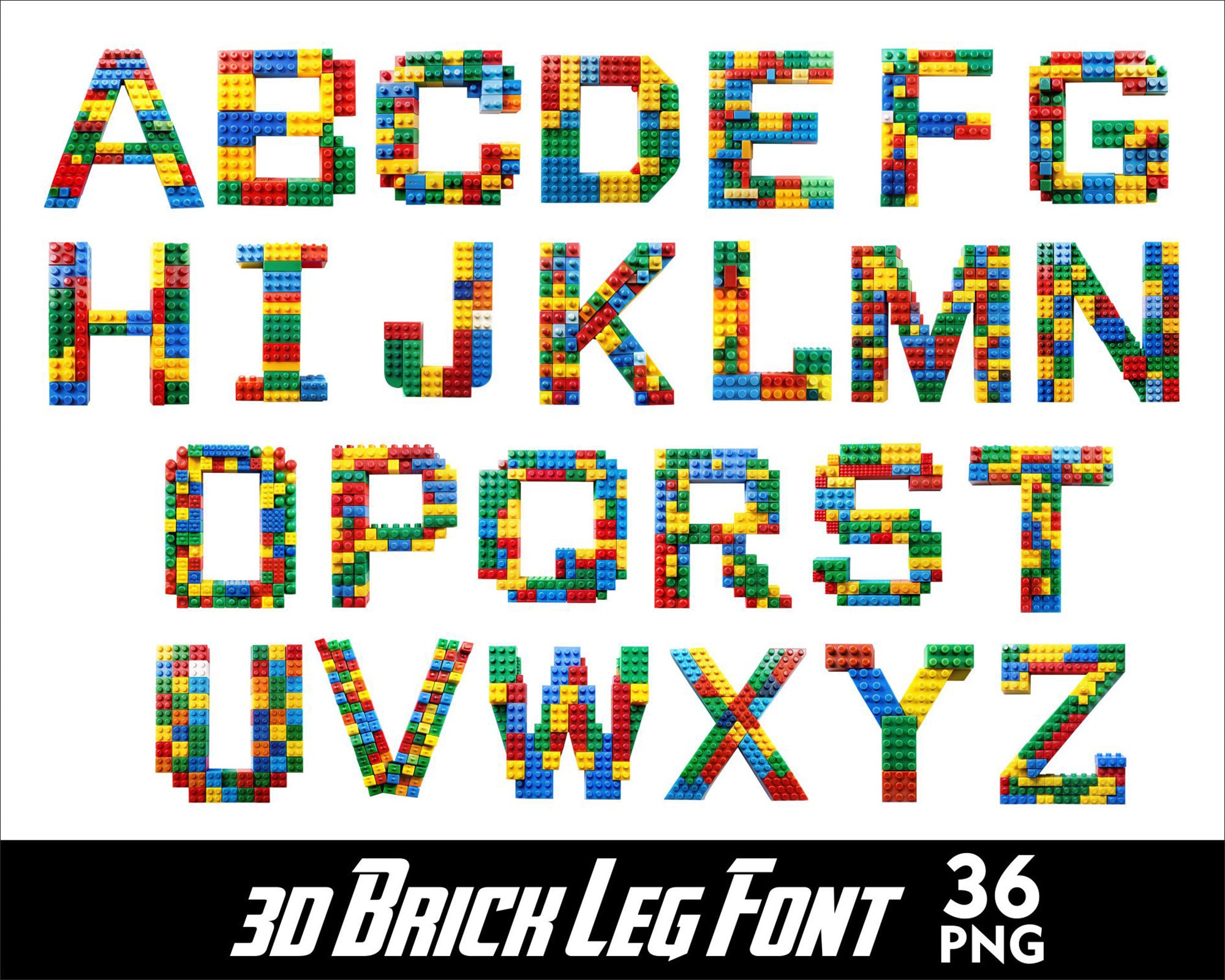 Brick Alphabet Puzzle Font PNG Letters Brick Font Brick Letters and ...