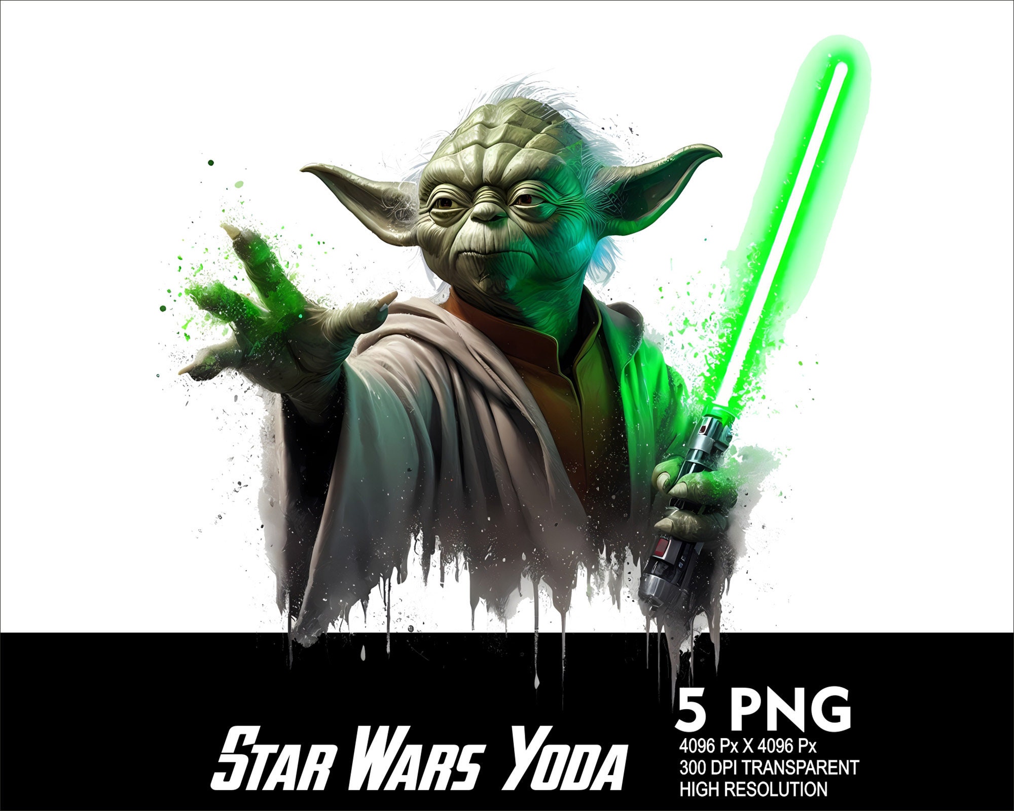 5 PNG Starwars Jedi Yoda Splash and Watercolor Transparent Png File for ...