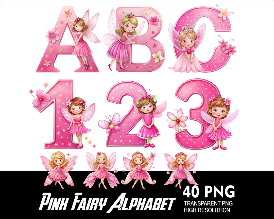 Pink Fairy Alphabet Tinker Fairy Font PNG Girl Party Letters and ...