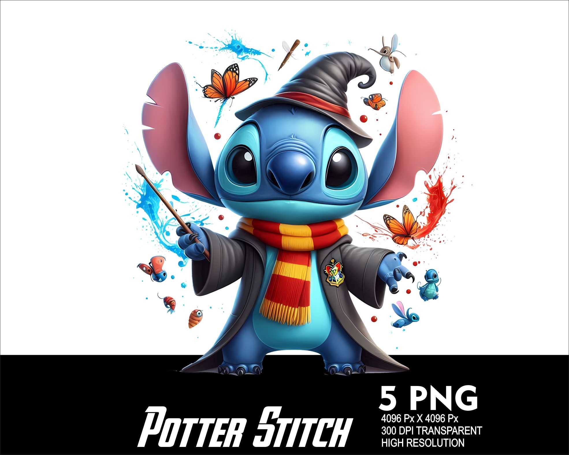 5 PNG Potter Stitch Splash and Watercolor Transparent PNG File for ...