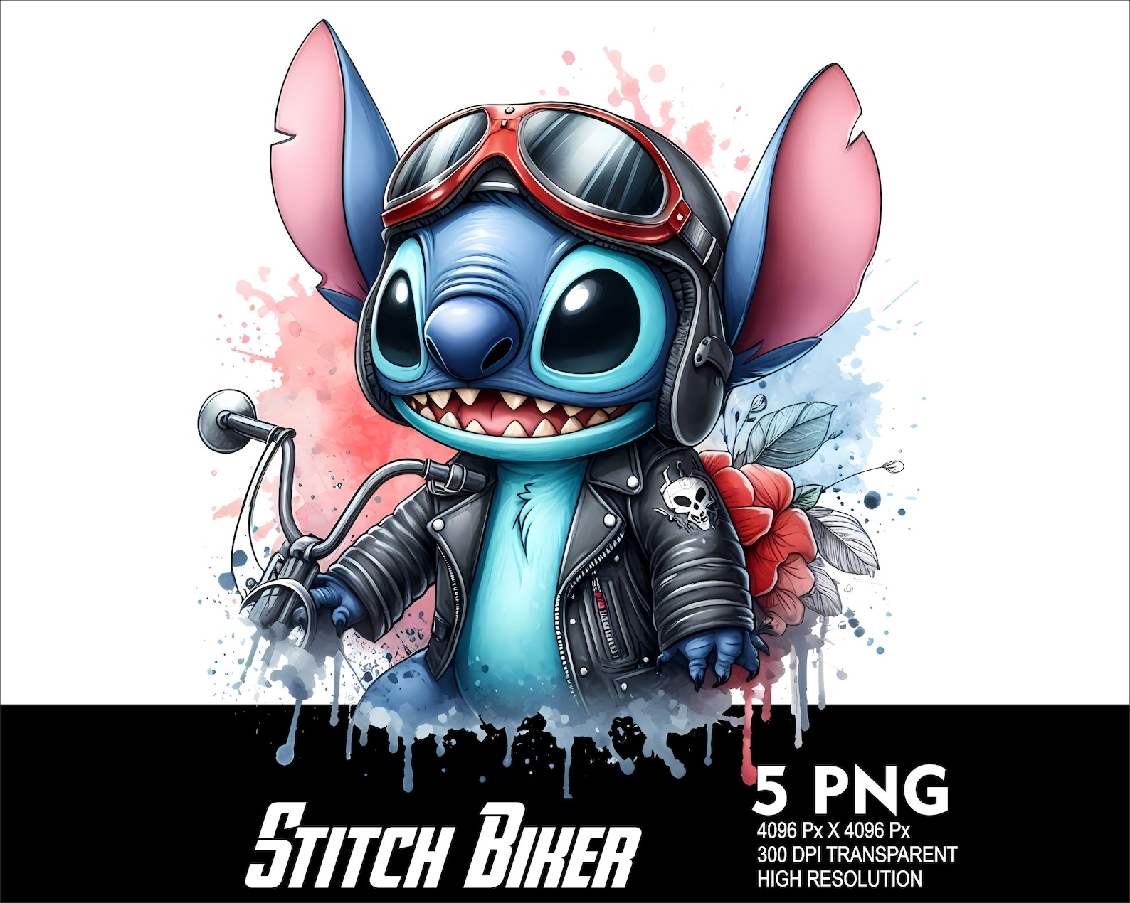5 PNG Biker Stitch Splash and Watercolor Transparent PNG File for ...