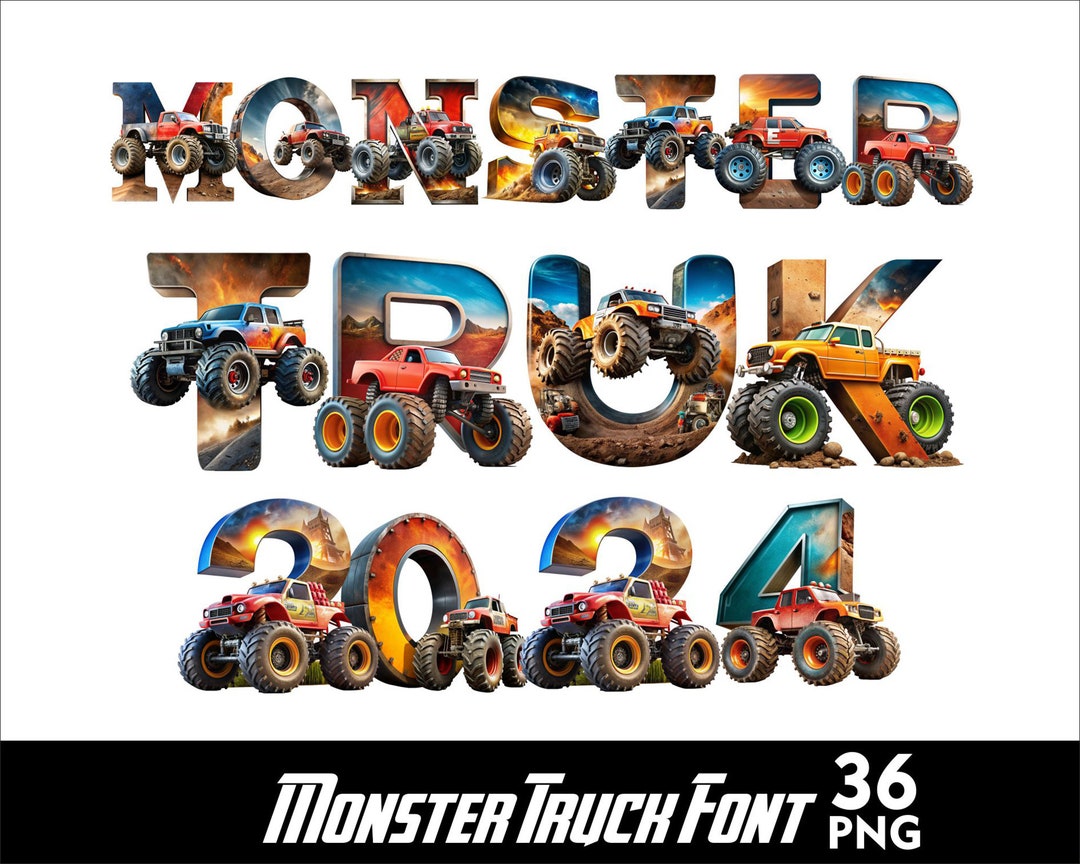 Monster Truck Alphabet Font PNG Monster Truck Letters and Numbers for ...