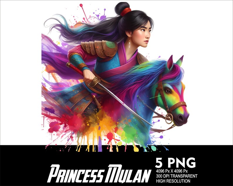5 PNG Princess Mulan Splash and Watercolor Transparent PNG File for ...