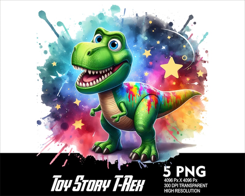 5 PNG Toy Story Trex Splash and Watercolor Transparent PNG File for ...
