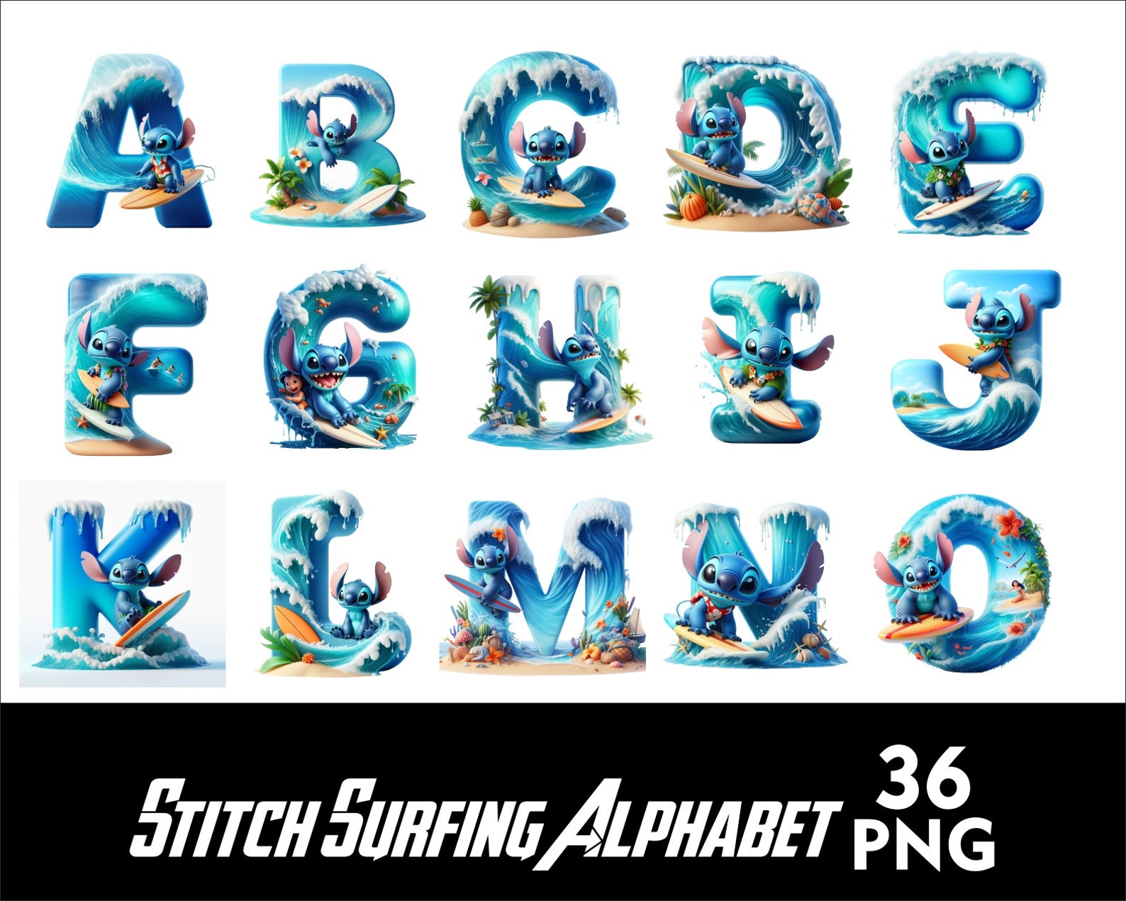 Stitch is Surfing Alphabet Stitch Font PNG Hawaii Surf Font and Numbers ...