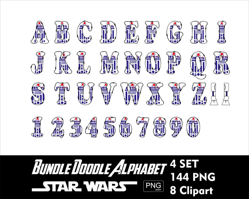Star Wars Alphabet Bundle 4 Set Png Doodle Letters Darth Vader Jedi RD2 ...
