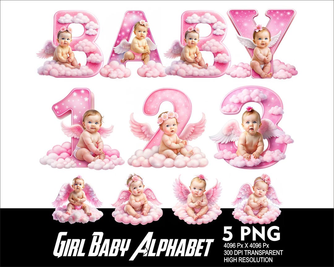 Baby Alphabet Pink Baby Font PNG Party Letters and Numbers for ...
