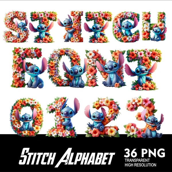 Stitch Flowers Alphabet Stitch Font Png Hawaii Font and Numbers - Etsy UK