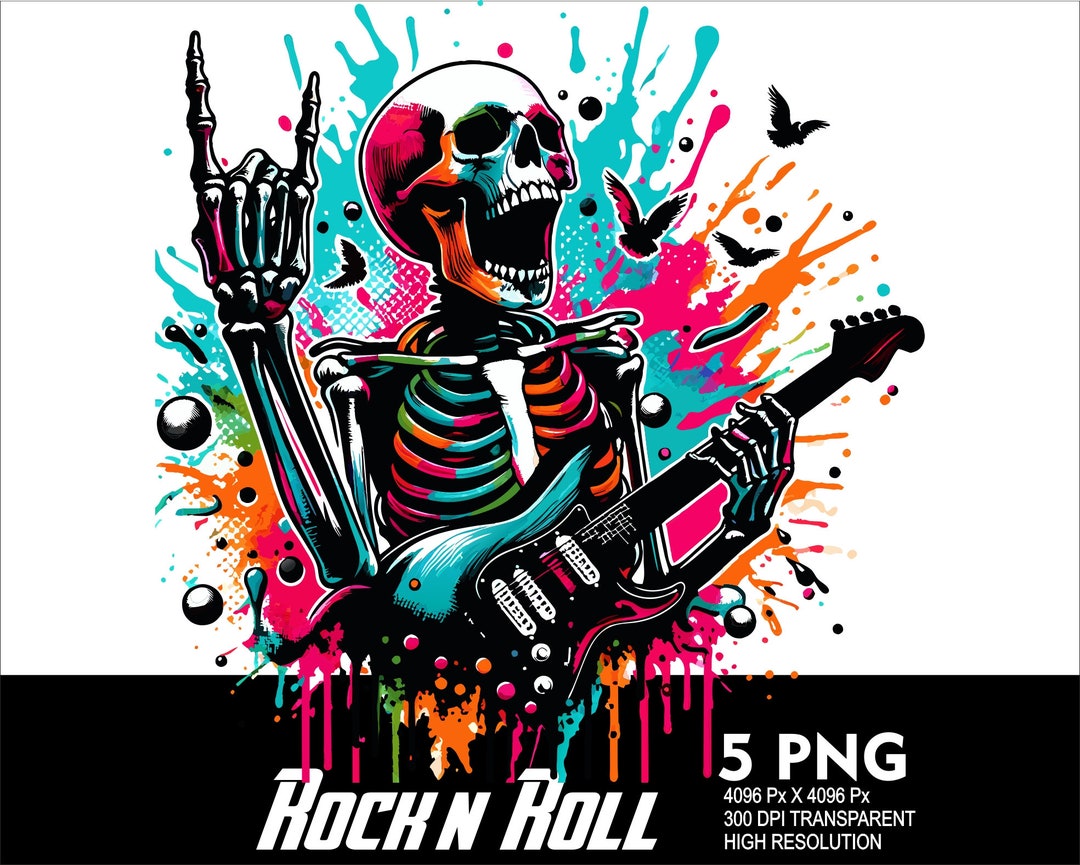 5 PNG Skeleton Rock N Roll Splash and Watercolor Transparent PNG File ...