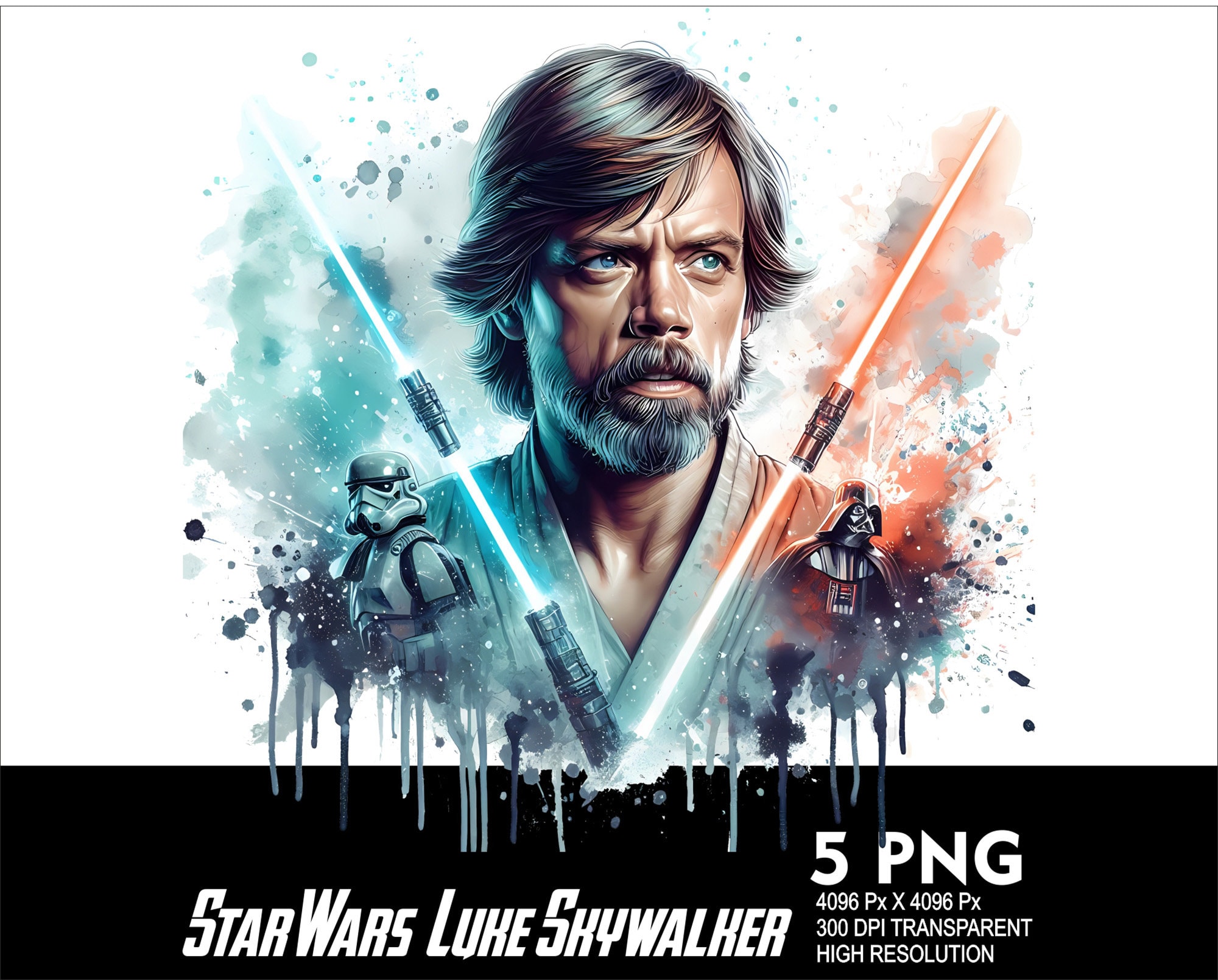 5 PNG Starwars Jedi L-skywalker Splash and Watercolor Transparent Png ...