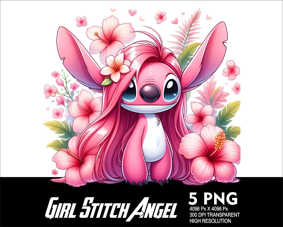 5 PNG Girl Stitch Angel Hawaii Flowers Transparent PNG File for ...